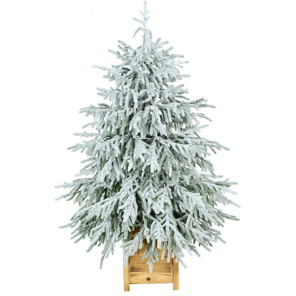 Fraser Hill Farm 4 ft. Prelit Light Flocked Potted Porch Pine ...