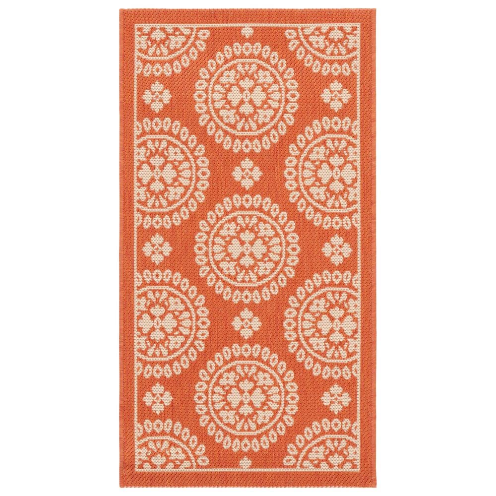 SAFAVIEH Courtyard Terracotta 3 ft. x 5 ft. Floral Geometric Indoor ...