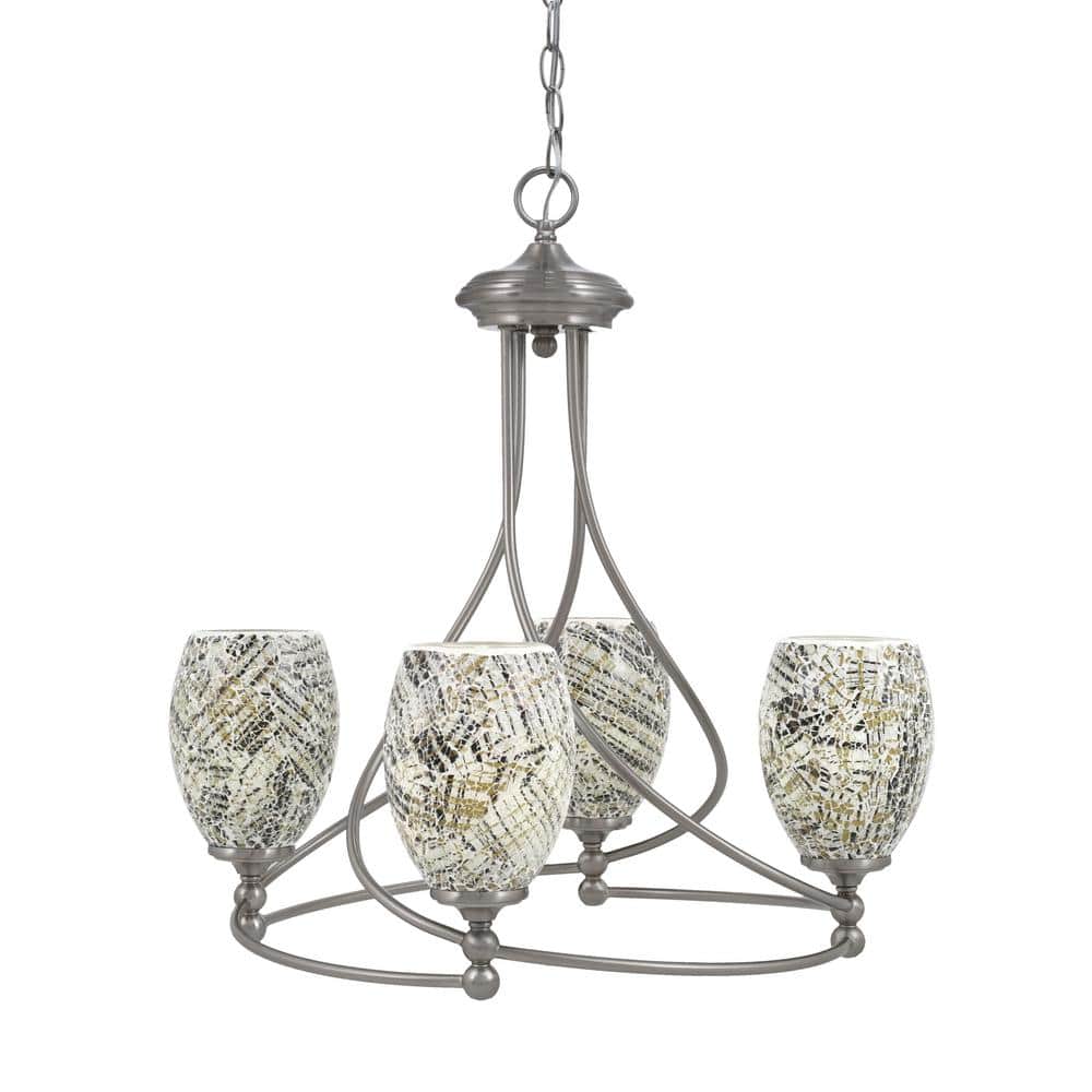 Royale 4-Light Brushed Nickel Chandelier, Round Chandelier with 5 in ...