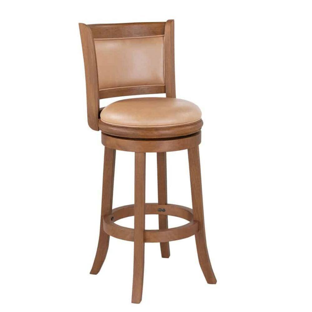 Benjara 30 in. Brown Low Back Wood Frame Bar Stool with Faux Leather ...