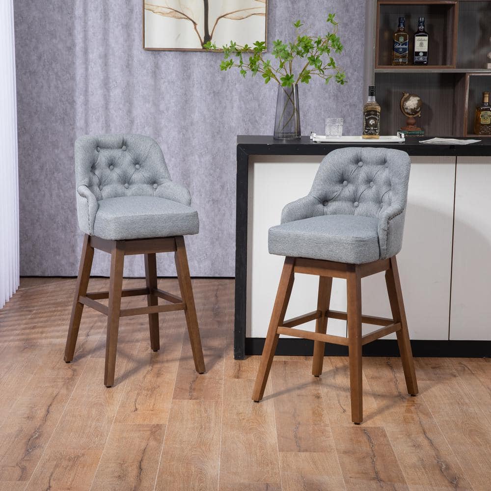 Noble House Hindan 27.95 in. Gray Solid Wood Upholstered Counter Stool ...