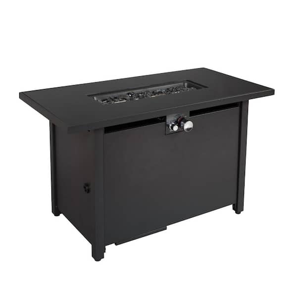 43 in. Rectangular Wicker Patio Gas Fire Pit Table with Glass Top ...