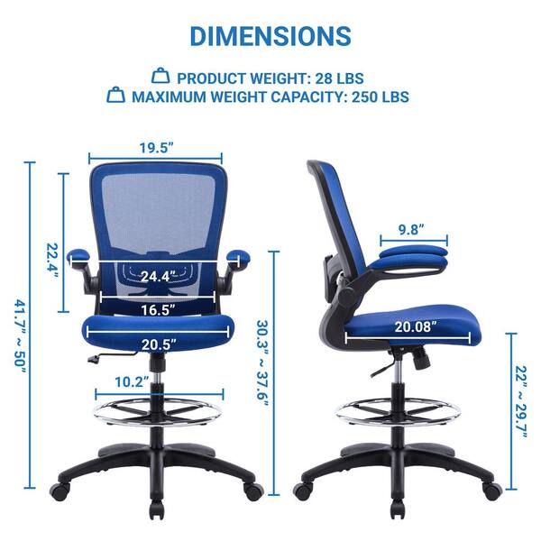 Serena Mesh Drafting Chair Tall Office Chair for Standing Desk by Naomi Home Color Blue
