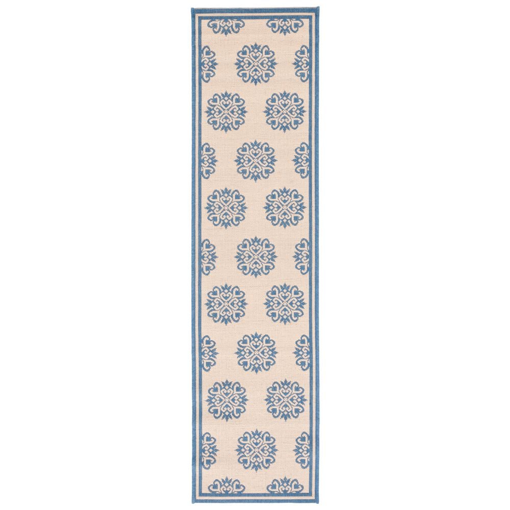 SAFAVIEH Linden Blue/Cream 2 ft. x 8 ft. Border Multi-Florals Indoor ...