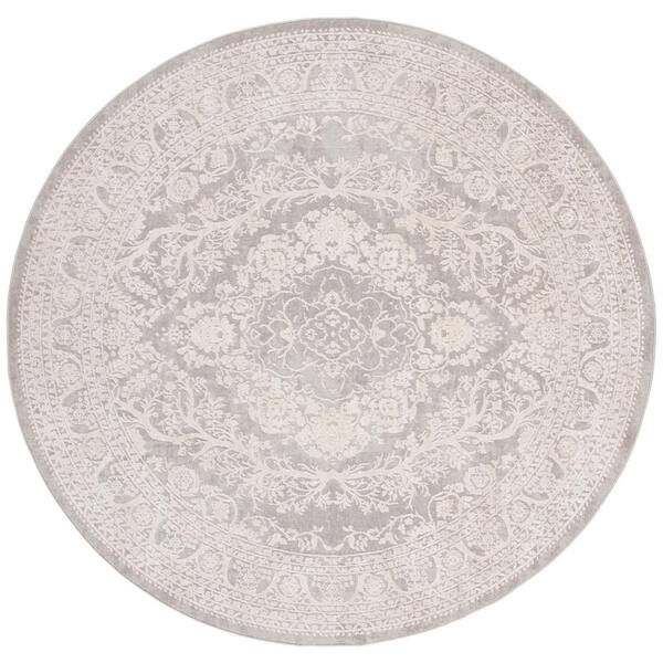 SAFAVIEH Reflection Light Gray/Cream Doormat 3 ft. x 3 ft. Border Round ...