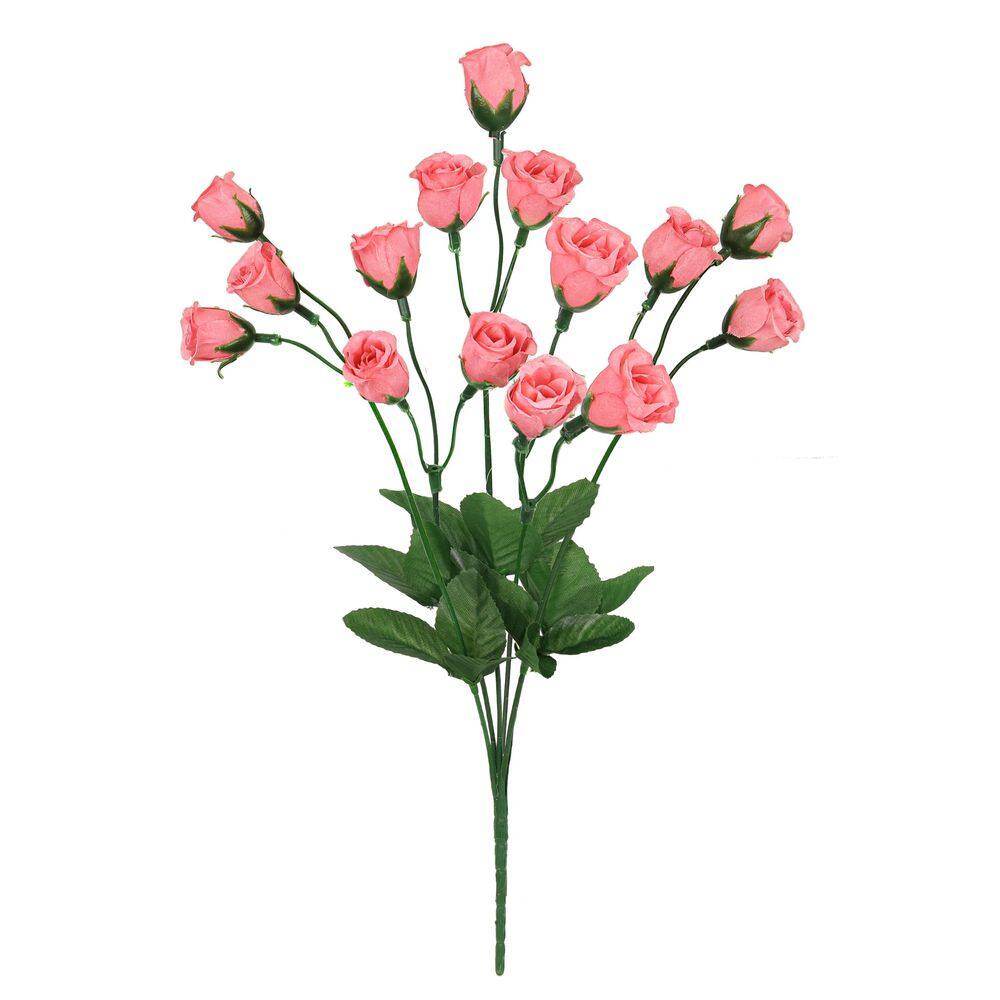 LIVING LUXURY 14 in. Coral Pink Artificial Mini Rose Bud Flower Stem ...