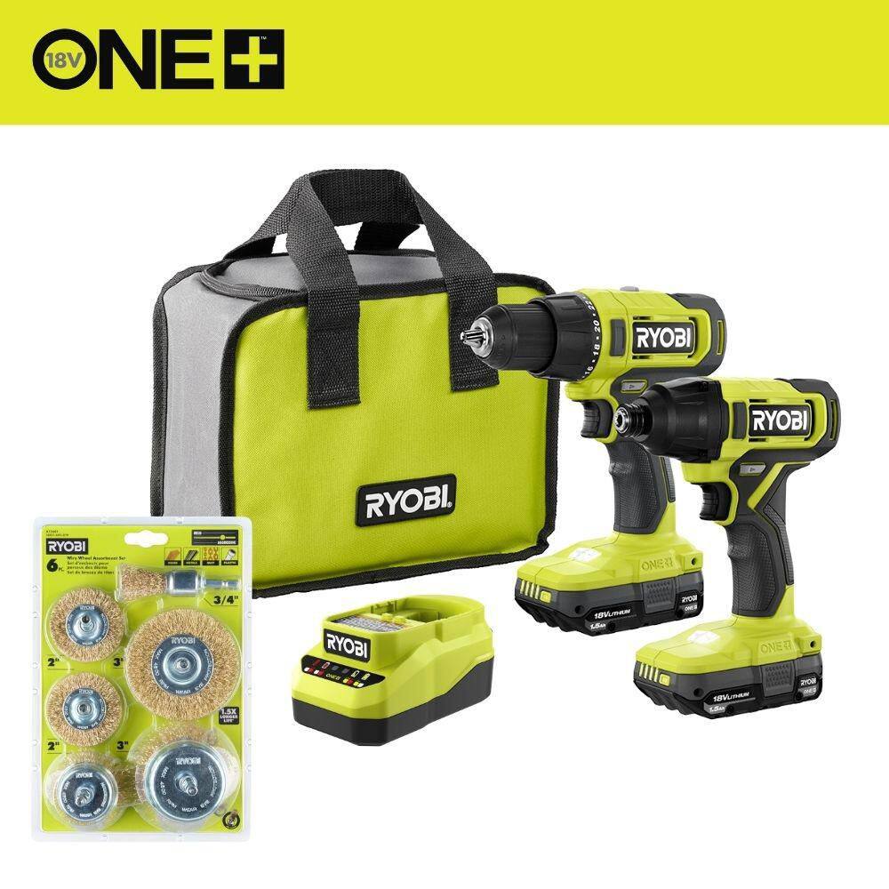 RYOBI ONE+ 18V Cordless 2-Tool Combo Kit with Drill/Driver, Impact ...