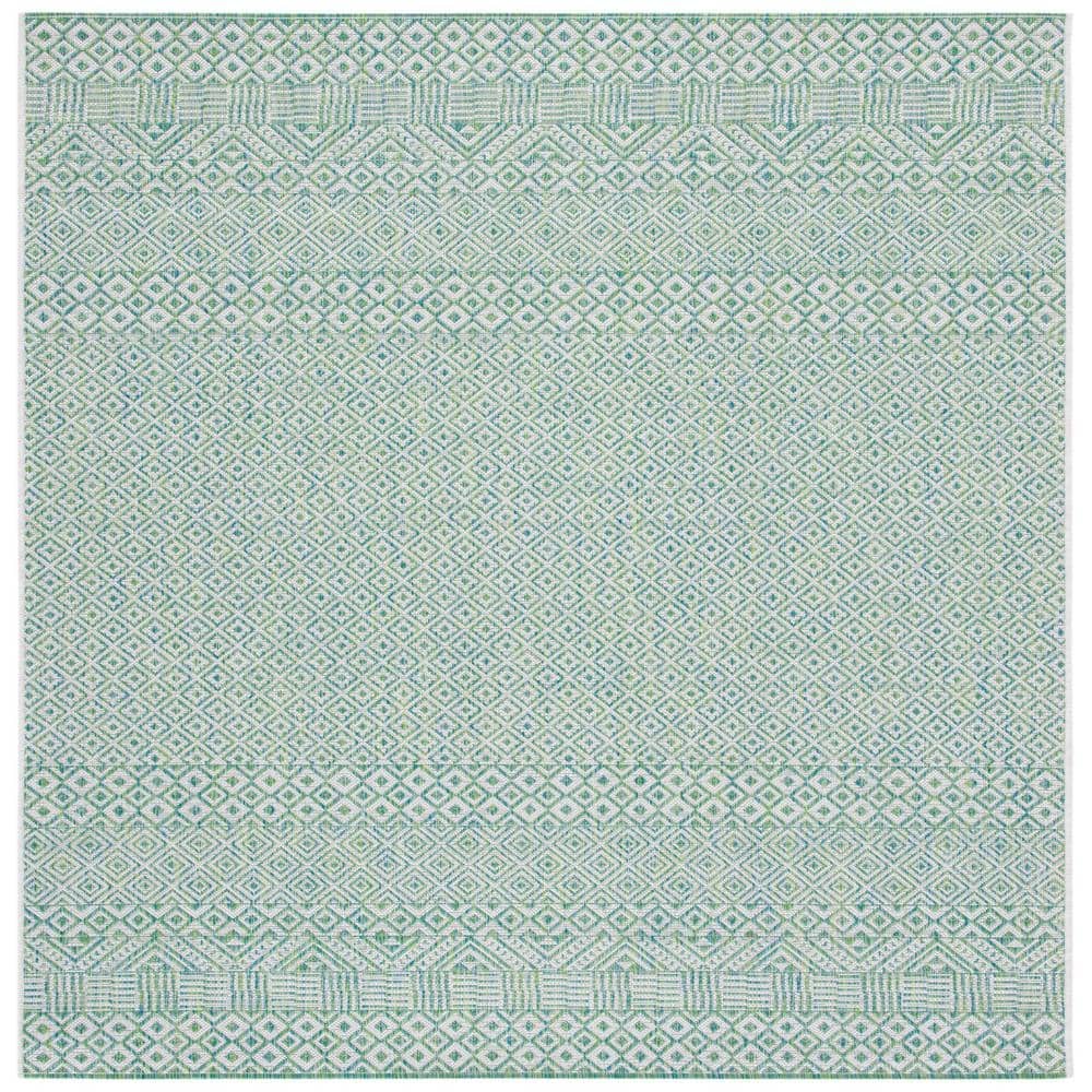 SAFAVIEH Courtyard Ivory/Green 4 ft. x 4 ft. Geometric Diamond Indoor ...