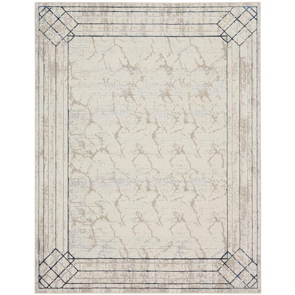 Nourison Glam Ivory/Taupe 8 ft. x 10 ft. Abstract Contemporary Area Rug ...