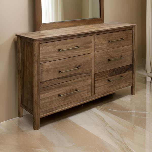 Benjara Brown and Gold 6-Drawers 61.5 in. Dresser Without Mirror ...