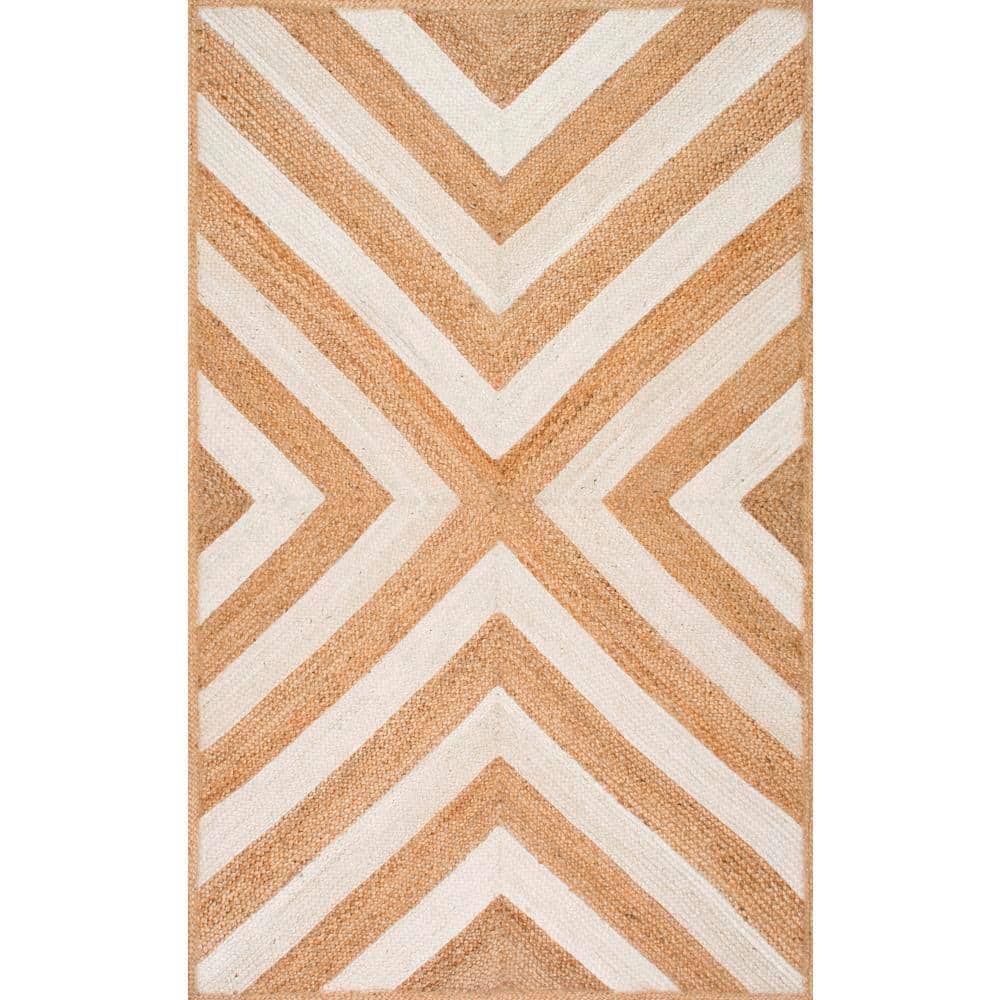 nuLOOM Edna Chevron Jute Natural 9 ft. x 12 ft. Area Rug TAJT11A-860116 ...