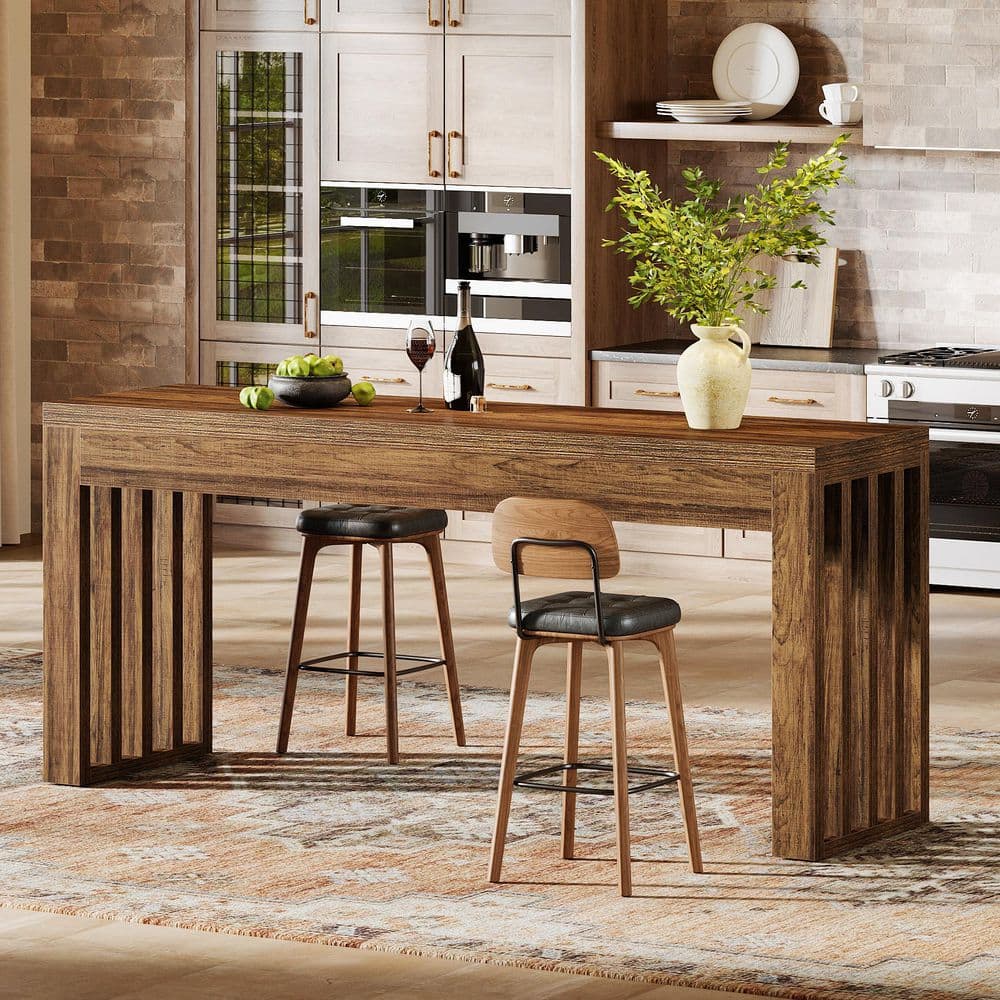 BYBLIGHT Kearsten 37.4 in. H Rustic Brown Rectangular Home Bar Table ...