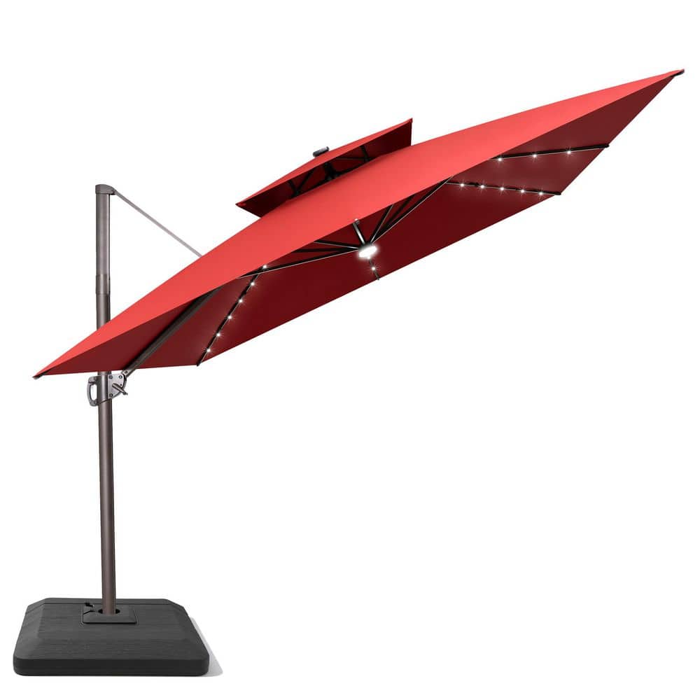 CLOUDFLY 11 ft. x 11 ft. Patio Umbrella with Solar LED 360° Rotatable ...