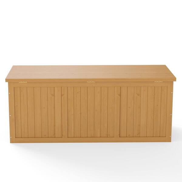 67 Gal. Light Brown Outdoor Wooden Deck Box-Solid Wood Storage with ...