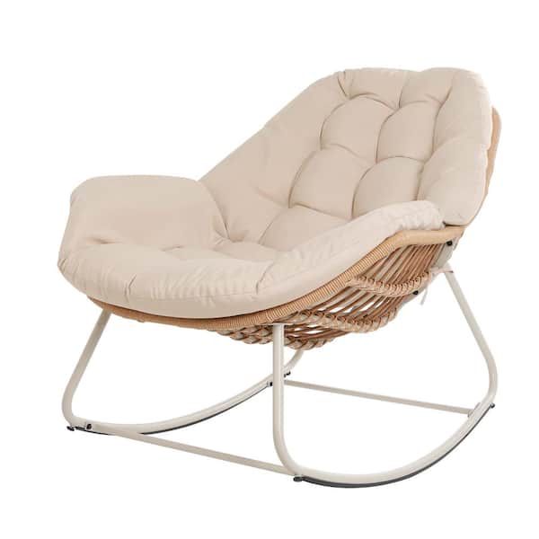 UPHA Beige Wicker Single Moon-Shaped Curved Front and Back Outdoor ...