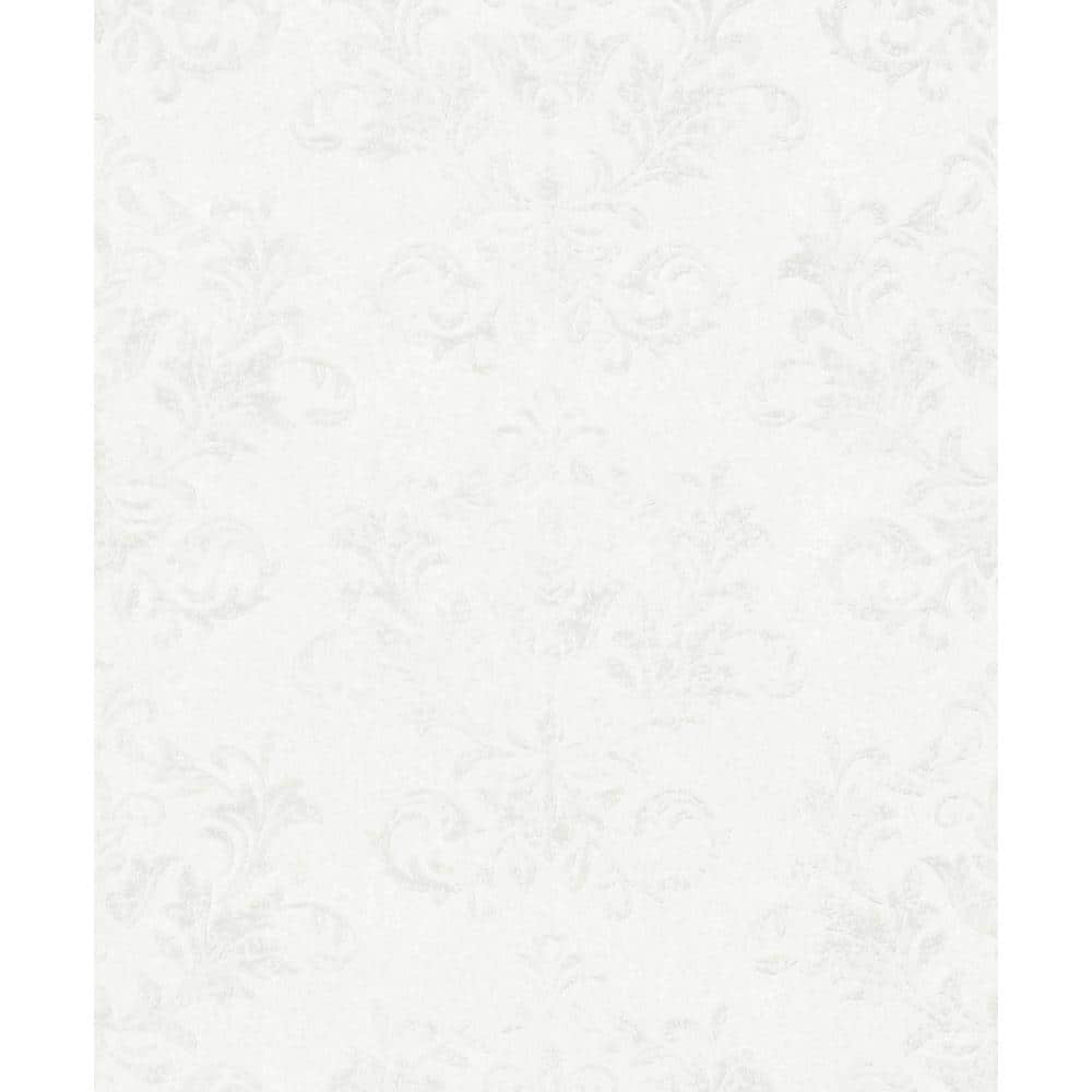 Hotel Collection White Embossed Damask Glitter Finish Non-Pasted Non-Woven Wallpaper Sample ...