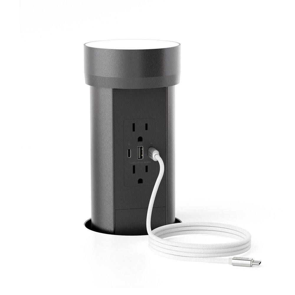 DOCKING DRAWER Black 15 Amp Flush Pop-Up Outlet with (2) 15-Watt USB-C ...