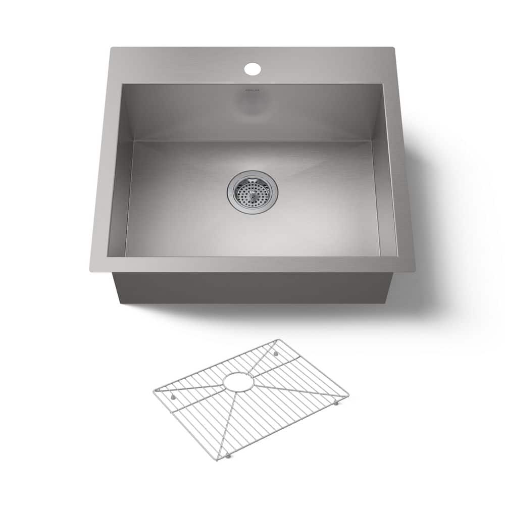 KOHLER Vault Drop-In Stainless Steel 25 in. 1-Hole Single Bowl Kitchen ...