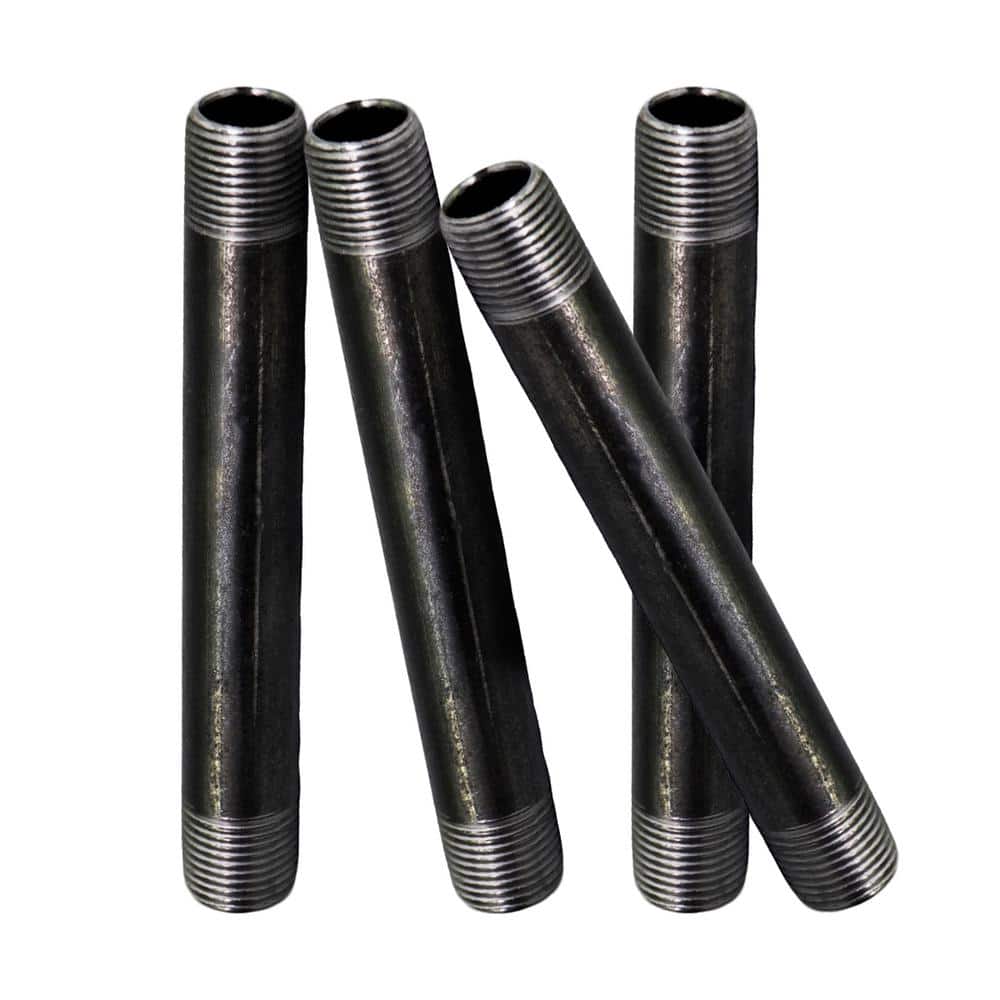 PLUMBFLEX Black Steel Pipe, 1-1/2 in. x 7 in. Nipple Fitting (Pack of 4 ...