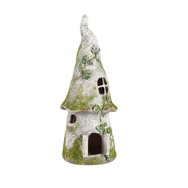 Evergreen Enterprises 12 in. Faux Moss Resin Fairy Cottage Statuary ...