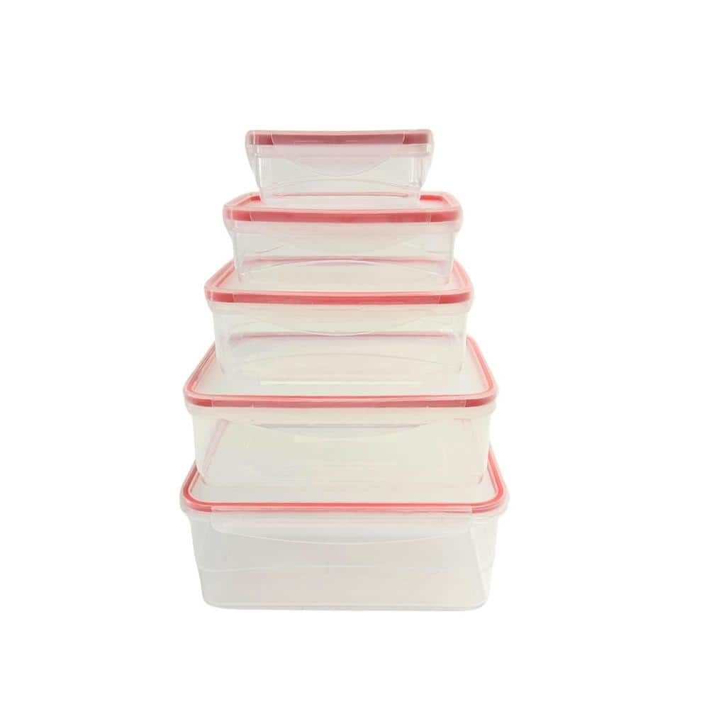 LEXI HOME Red Rectangle Snap and Lock 10-Piece Nested Plastic Food ...