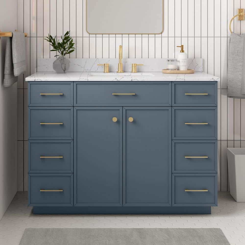 Glacier Bay Marcote 48 in. Single Sink Freestanding Slate Blue Bath ...