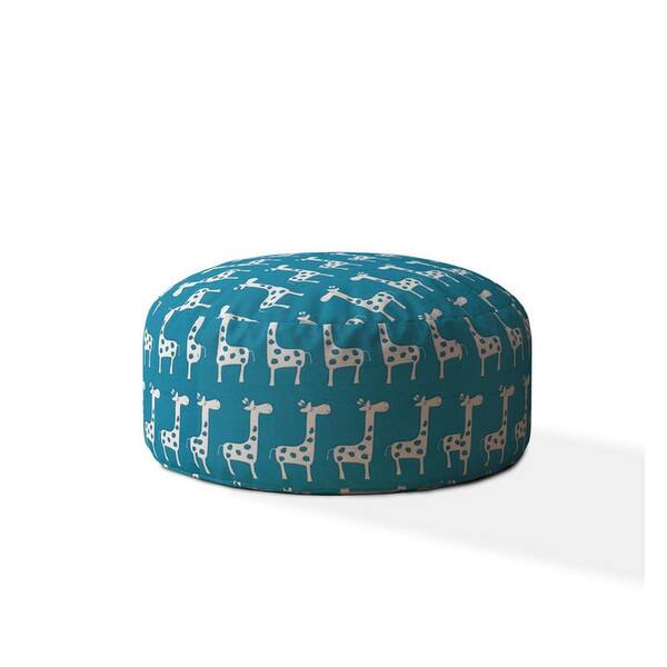HomeRoots Charlie Blue And White Cotton Round Pouf Cover Only ...