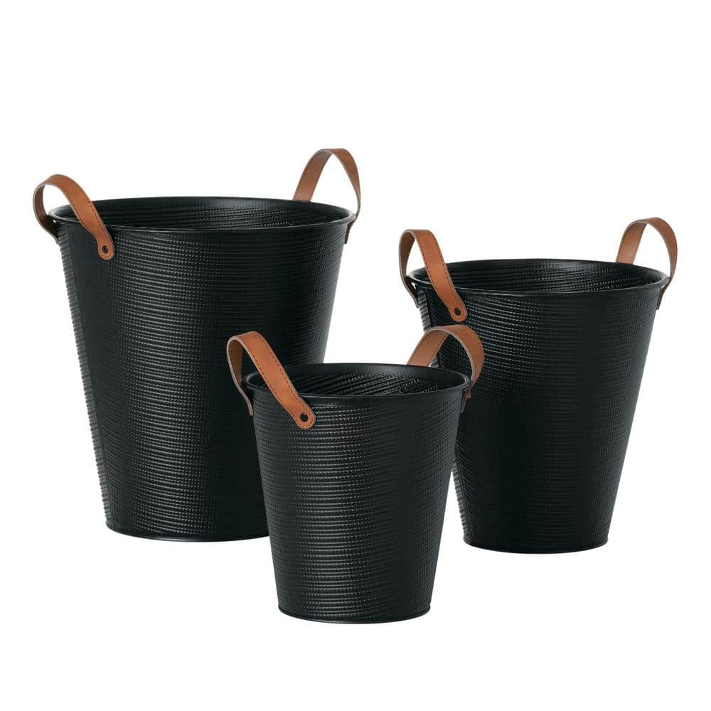 SULLIVANS 13 in. 11 in. and 8.5 in. Black Embossed Metal Flower Buckets ...