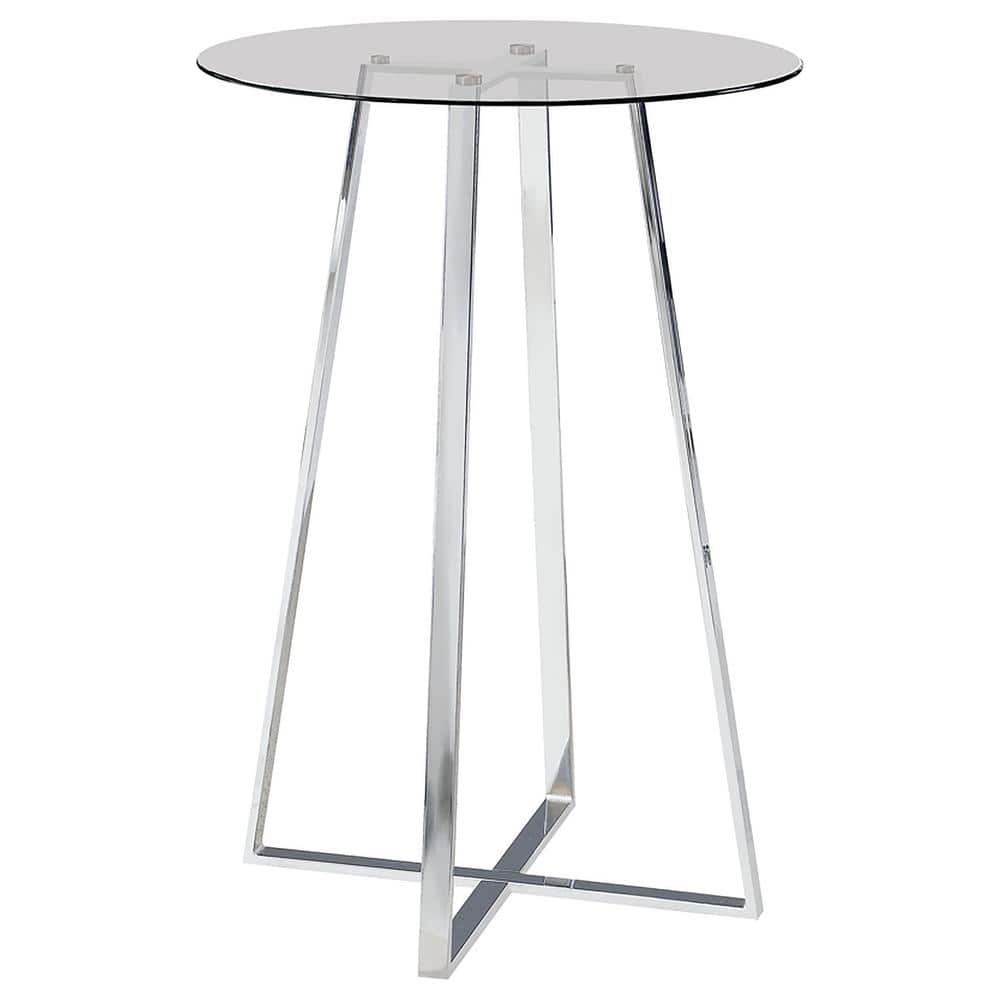 Coaster 42 in. H Round Clear and Chrome Glass Top Bar Table with Metal ...