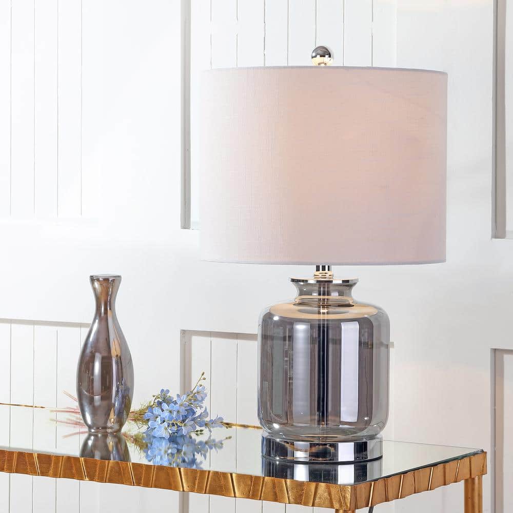 JONATHAN Y Marsh 22 in. Smoked Gray Glass Table Lamp JYL1011A - The ...