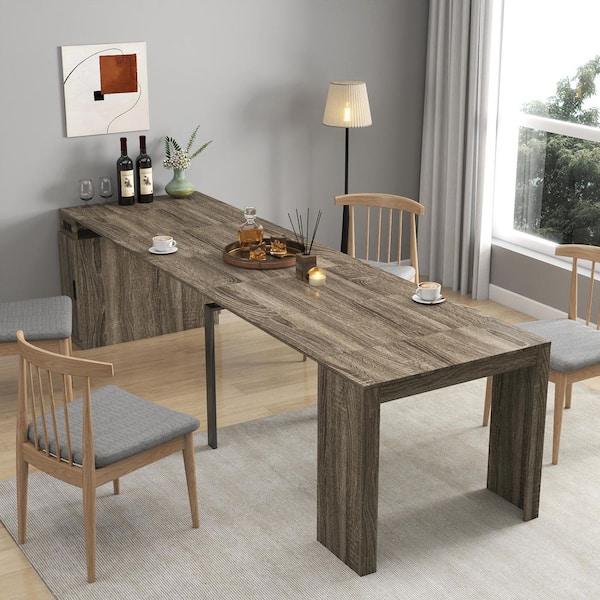 Modern Wood Multifunctional Extendable Outdoor Dining Table, Space ...