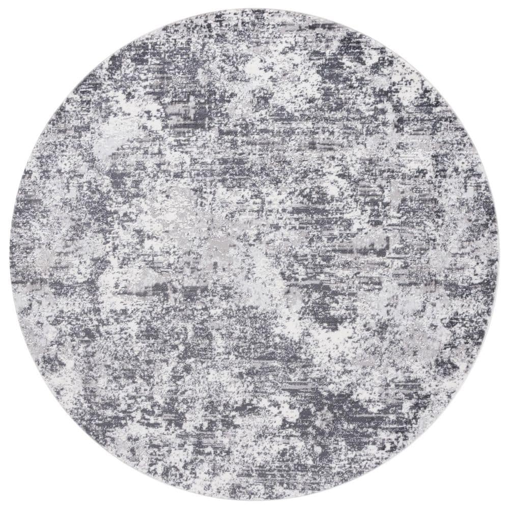 SAFAVIEH Amelia 7 ft. x 7 ft. Charcoal/Ivory Distressed Abstract Round ...