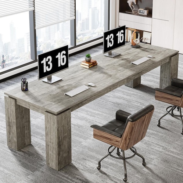 BYBLIGHT Moronia 86.6 in. 4 Legs Rectangle Gray Engineered Wood 2 ...