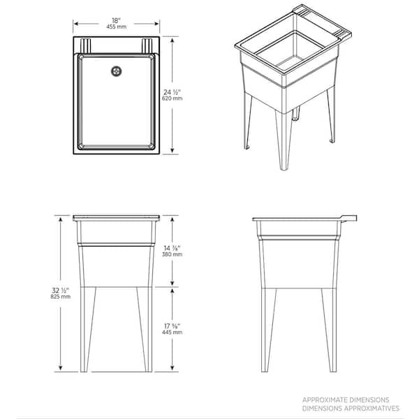 Utility Typical Dimensions AMGOOD 24 In. X 23.5 In. Stainless Steel