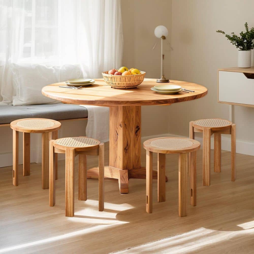 Karl home 4-Pieces 22 in. H Natural Wood Nesting Bar Stool with Wicker ...