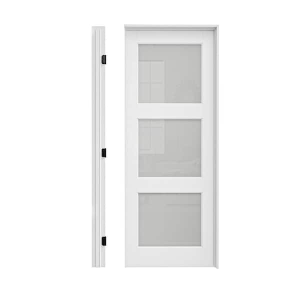 EH PUERTA 30 in. x 80 in. 3-Lite Frosted Glass Left Hand White Solid ...