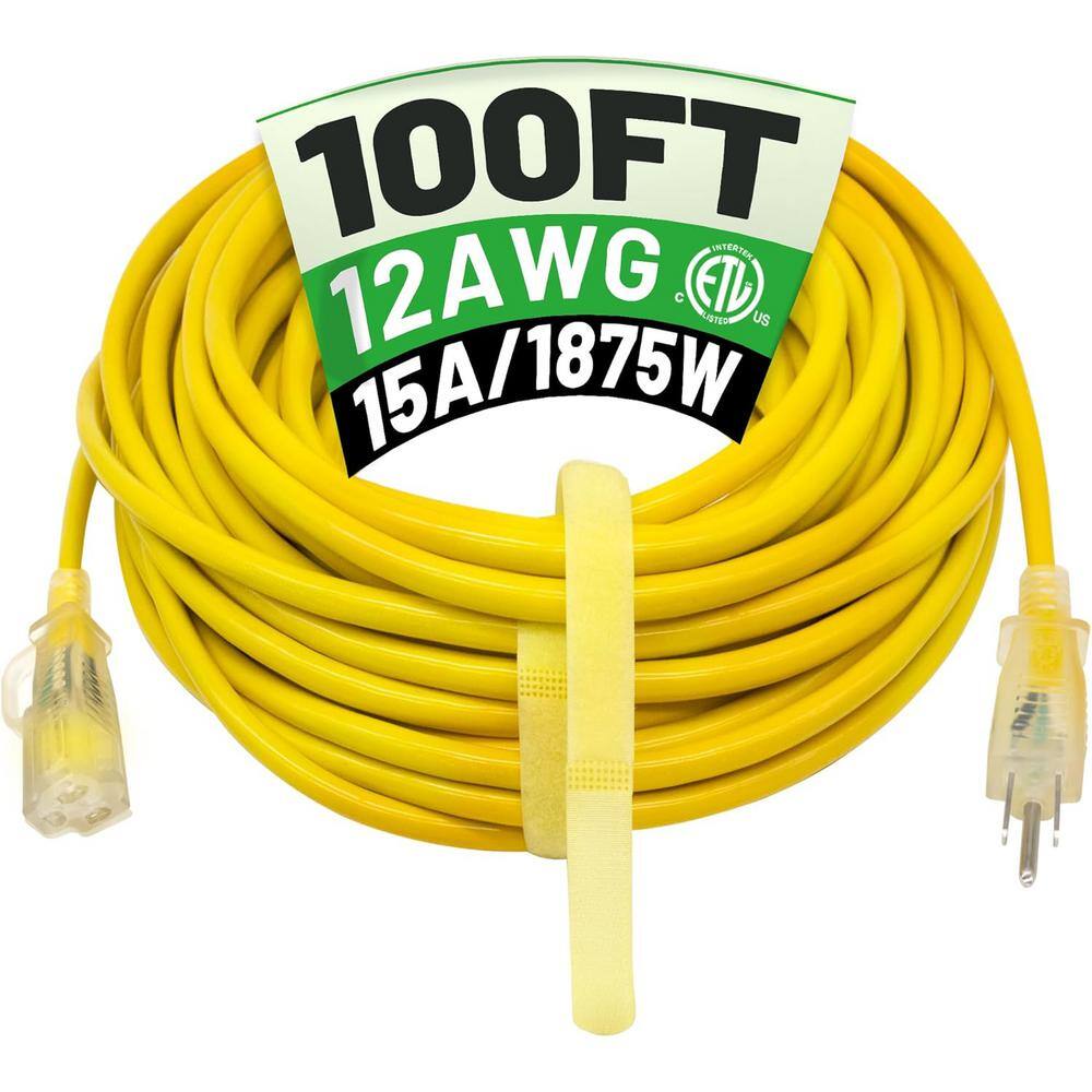 Lukyamzn 100 ft. 12/3 Outdoor Extension Cord with Lighted Indicator ...