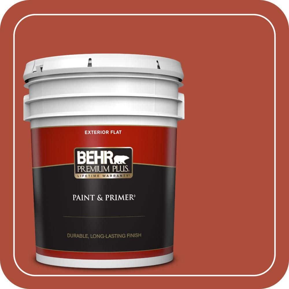 BEHR PREMIUM PLUS 5 gal. #MQ4-35 Torch Red Flat Exterior Paint & Primer ...