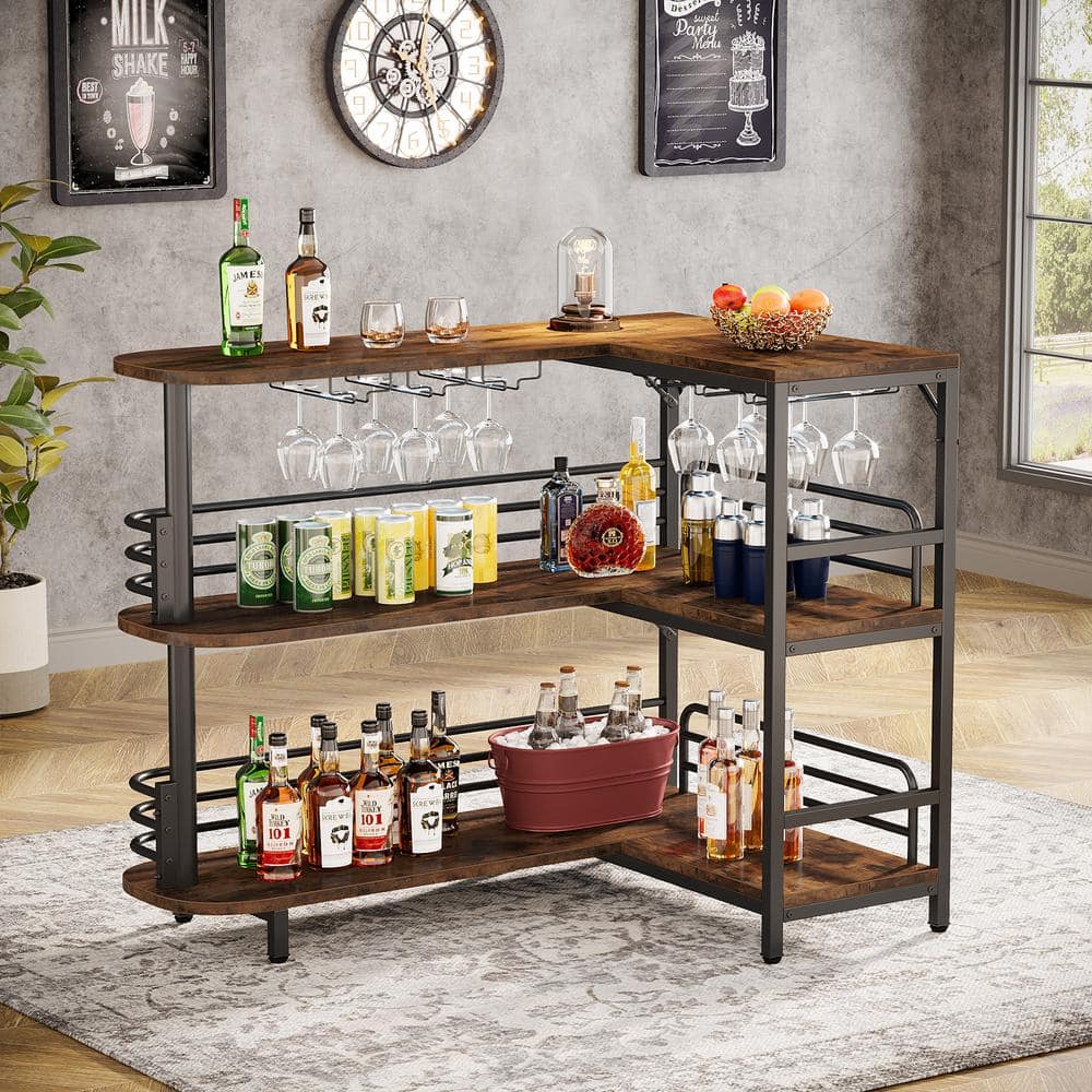 BYBLIGHT Nederland Brown 47 in. L-Shaped Home Bar Unit with Storage ...