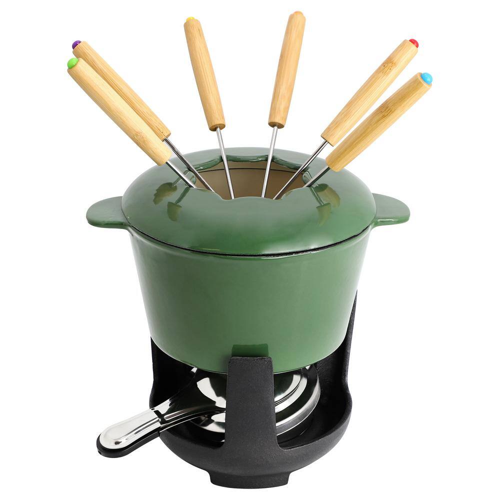 MegaChef Enameled Cast Iron Fondue Pot with 6-Serving Forks in Green ...