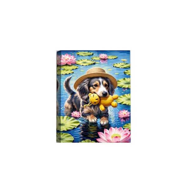 Lovely Dog Wall Art Bathroom Decor, Funny Dog Lotus Flower Canvas Wall ...