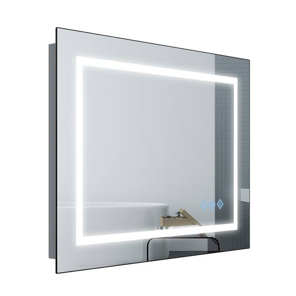 48 in. W x 36 in. H LED Rectangle Mirror with Silver Metal Frameless ...
