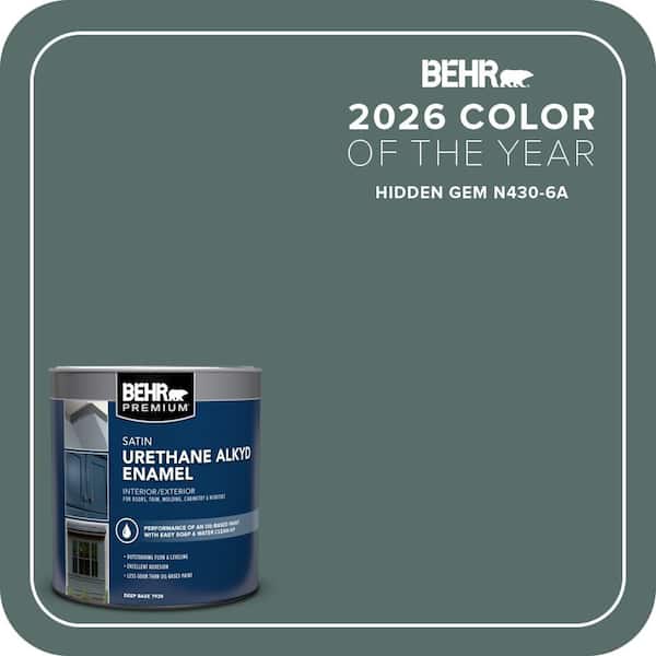 BEHR PREMIUM 1 qt. #N430-6A Hidden Gem Urethane Alkyd Satin Enamel ...