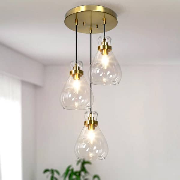 Uolfin Transitional Dining Room Cluster Pendant Light 3-Light Plating ...