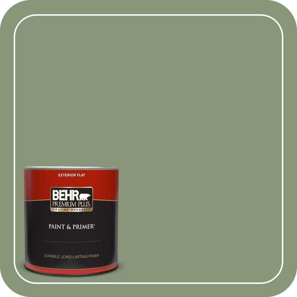 BEHR PREMIUM PLUS 1 qt. #S390-5 Laurel Tree Flat Exterior Paint ...