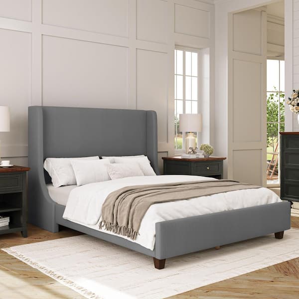 OrangeOne Brent 51 in. Gray Solid Wood Frame Queen Size Platform Bed ...