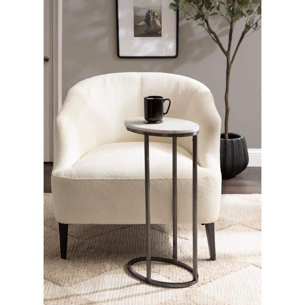 Kate and Laurel Natalli 14 in. White Oval Marble C Shaped End Table ...