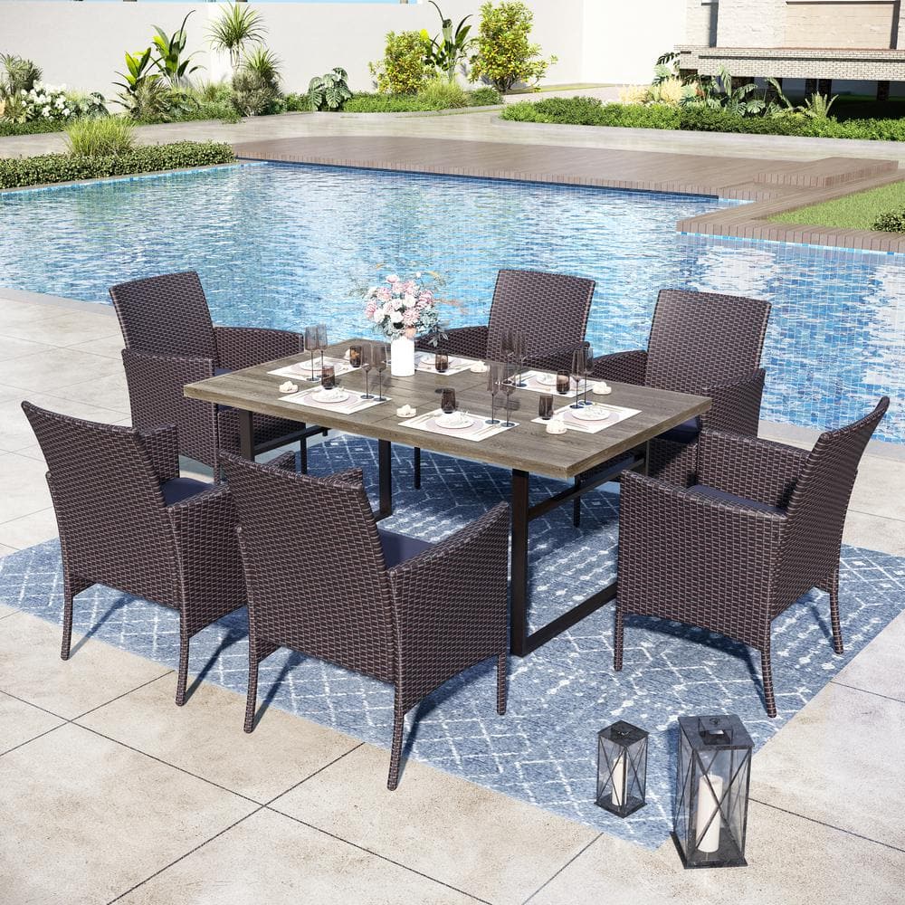 PHI VILLA Black 7-Piece Metal Patio Outdoor Dining Set with U Shaped ...