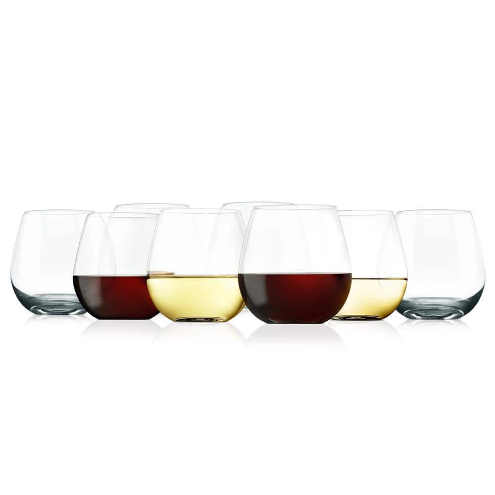 NutriChef 15 oz. Crystal-Clear Stemless Wine Glass Set (Set of 8 ...