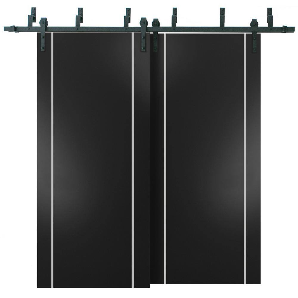 Sartodoors 56 in. x 84 in. 2 Panel Black Matte Solid Wood with ...